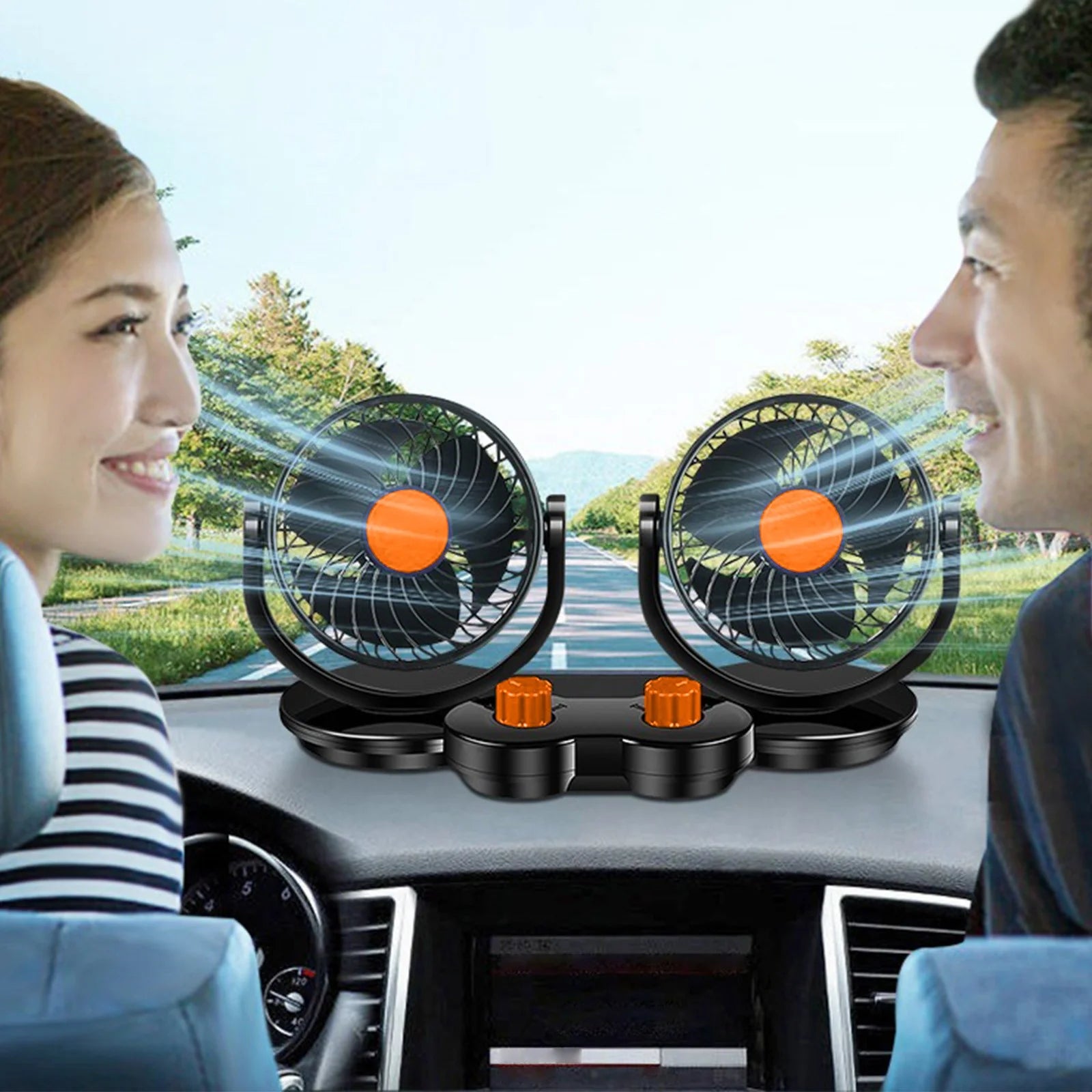 Dual Head 12V/USB Car Fan- Adjustable 360° – Car Genie